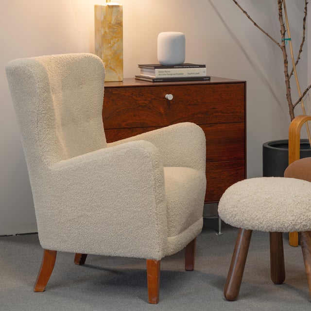 1940s Danish Wing Chair in the Style of Fritz Hansen in Faux Shearling ...