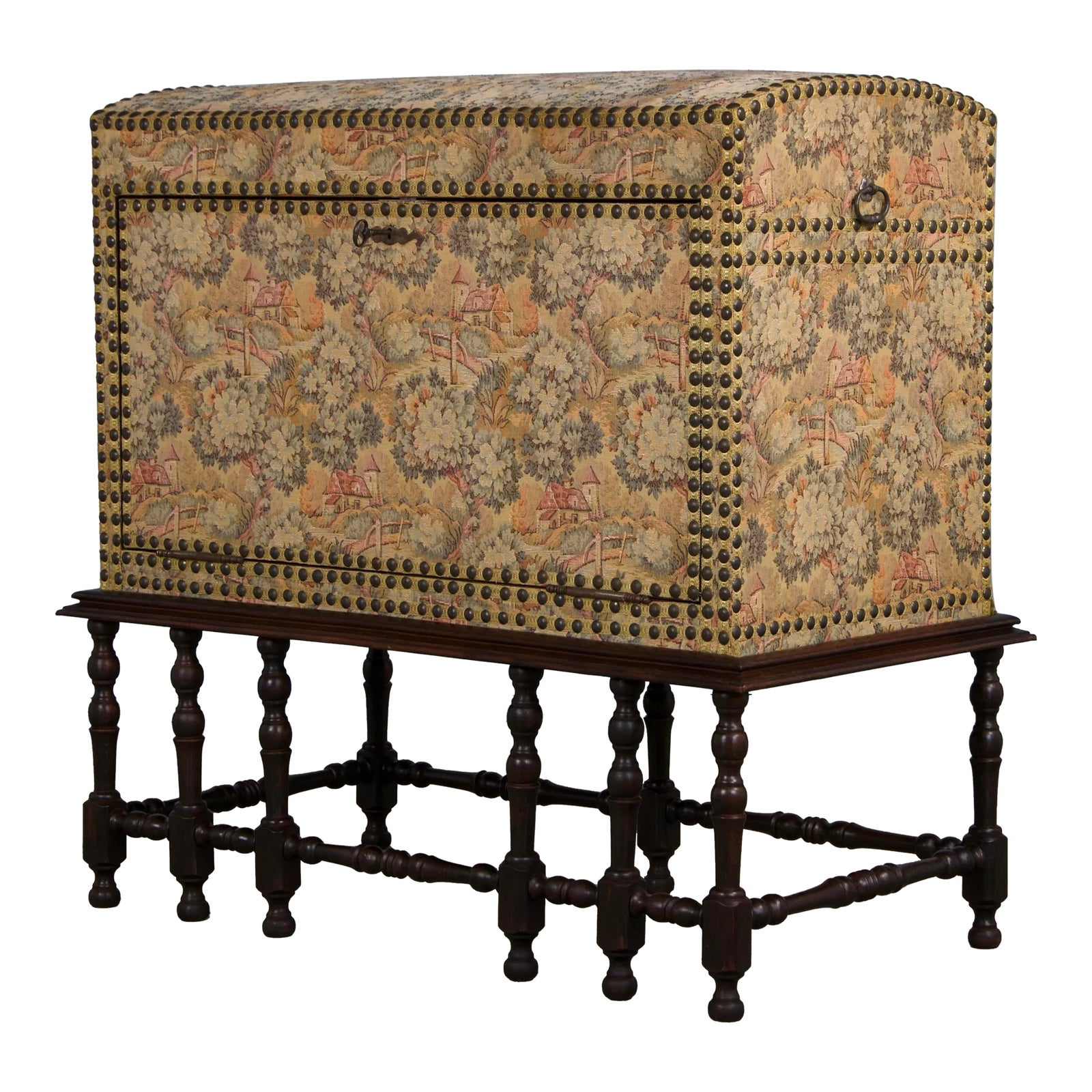 Antique French Louis XIII Style Needlepoint Tapestry Chest Bar | Chairish