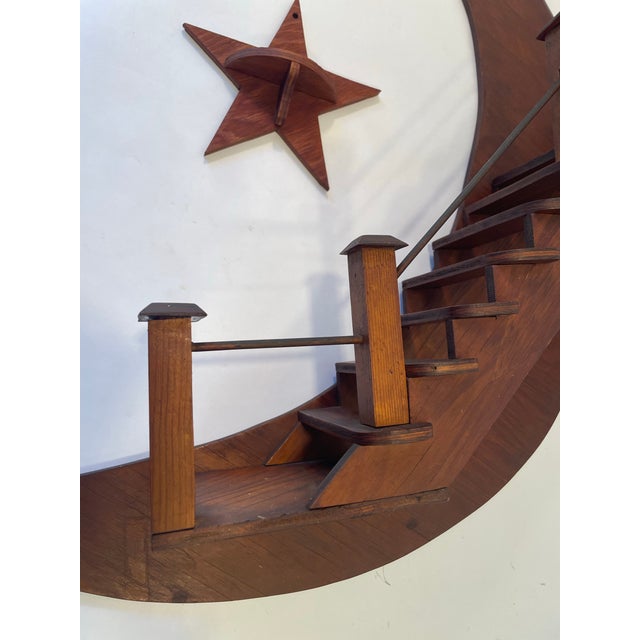 Vintage MCM Hand Made Crescent Moon Stair Step Wood Wall Shelf | Chairish