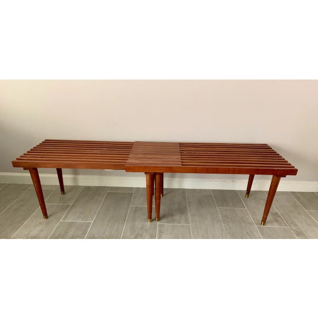 Expanding Slat Bench Coffee Table Tapered Legs - Mid Century Modern ...