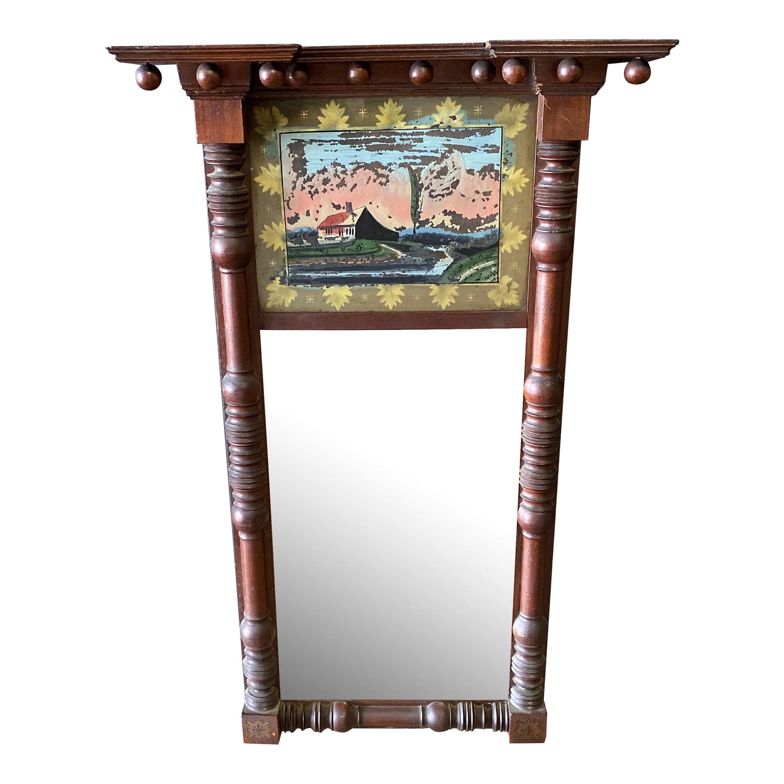 Early 19th Century Federal Period Reverse Painted Mirror | Chairish
