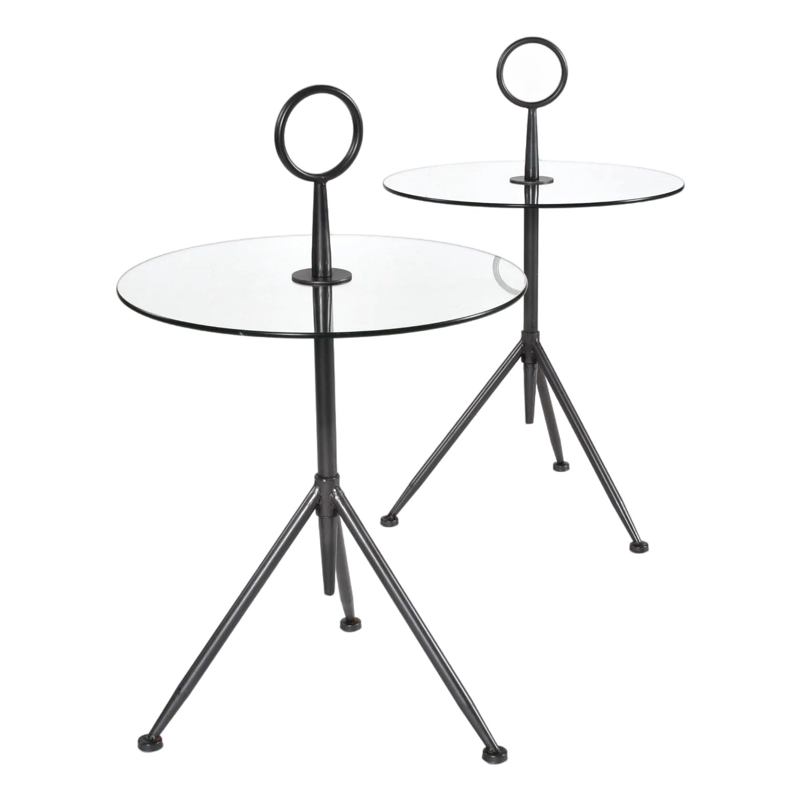 Pair of Italian Modern Round Glass Gueridon Side Tables With Tripod ...