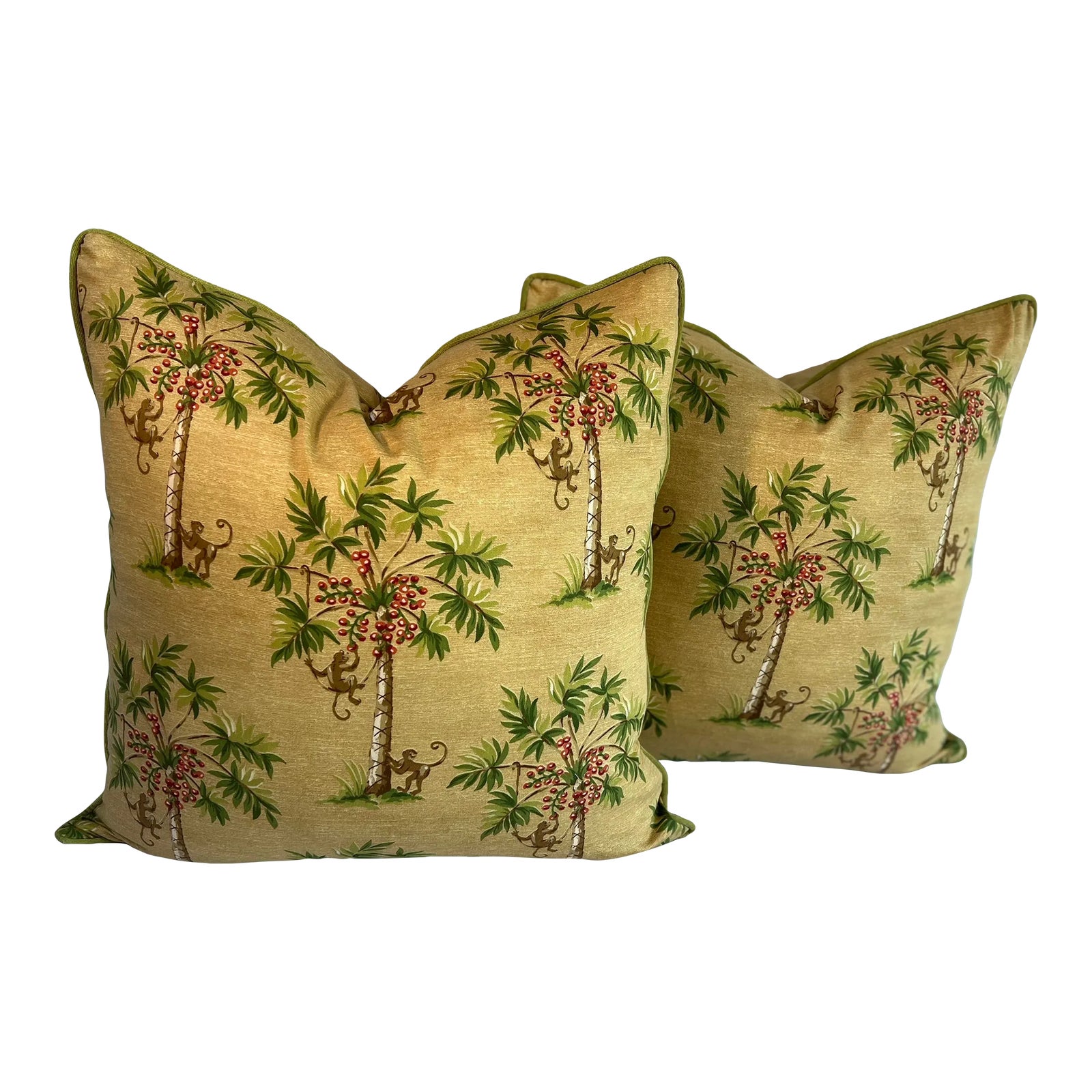 Early 21st Century Palm Tree Stain Repellent Pillows- a Pair | Chairish