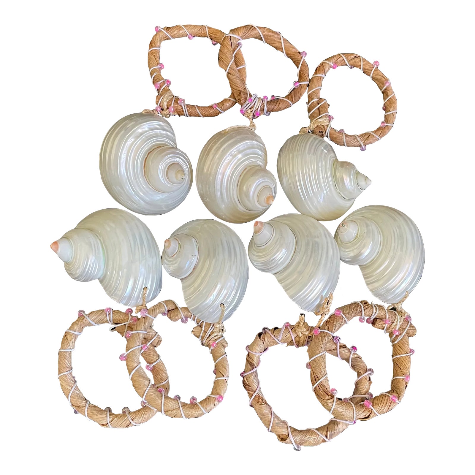 Natural Mother of Pearl Conch Napkin Rings - Set of 7 | Chairish