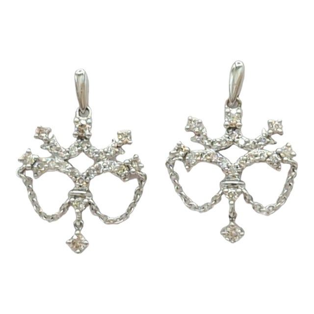 White Diamond Dangle Earrings in 18k White Gold - A Pair | Chairish