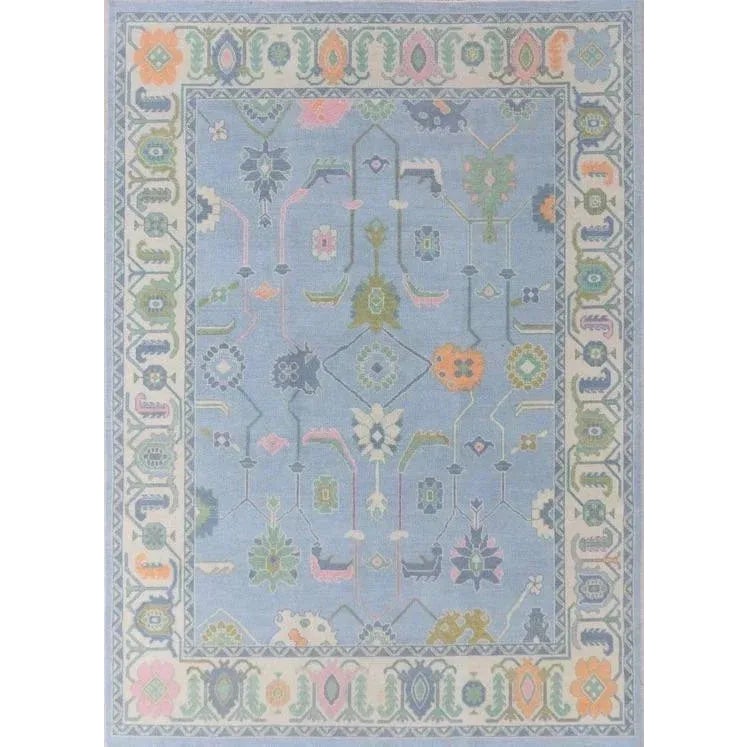 Modern Handknotted Oushak Rug in Shades of Blue & Green with Pops of ...