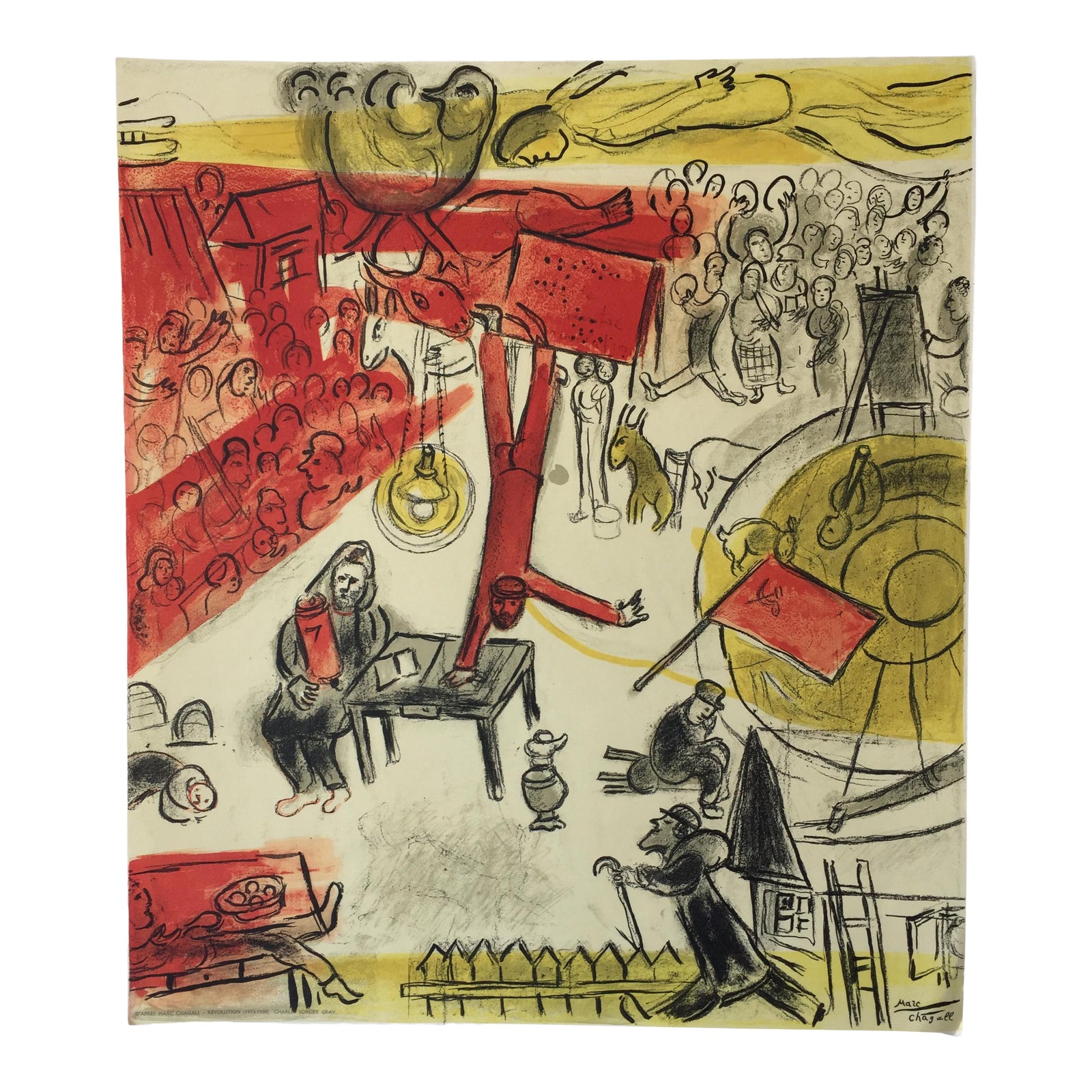 Marc Chagall Colorful Lithograph for Poster Revolution | Chairish