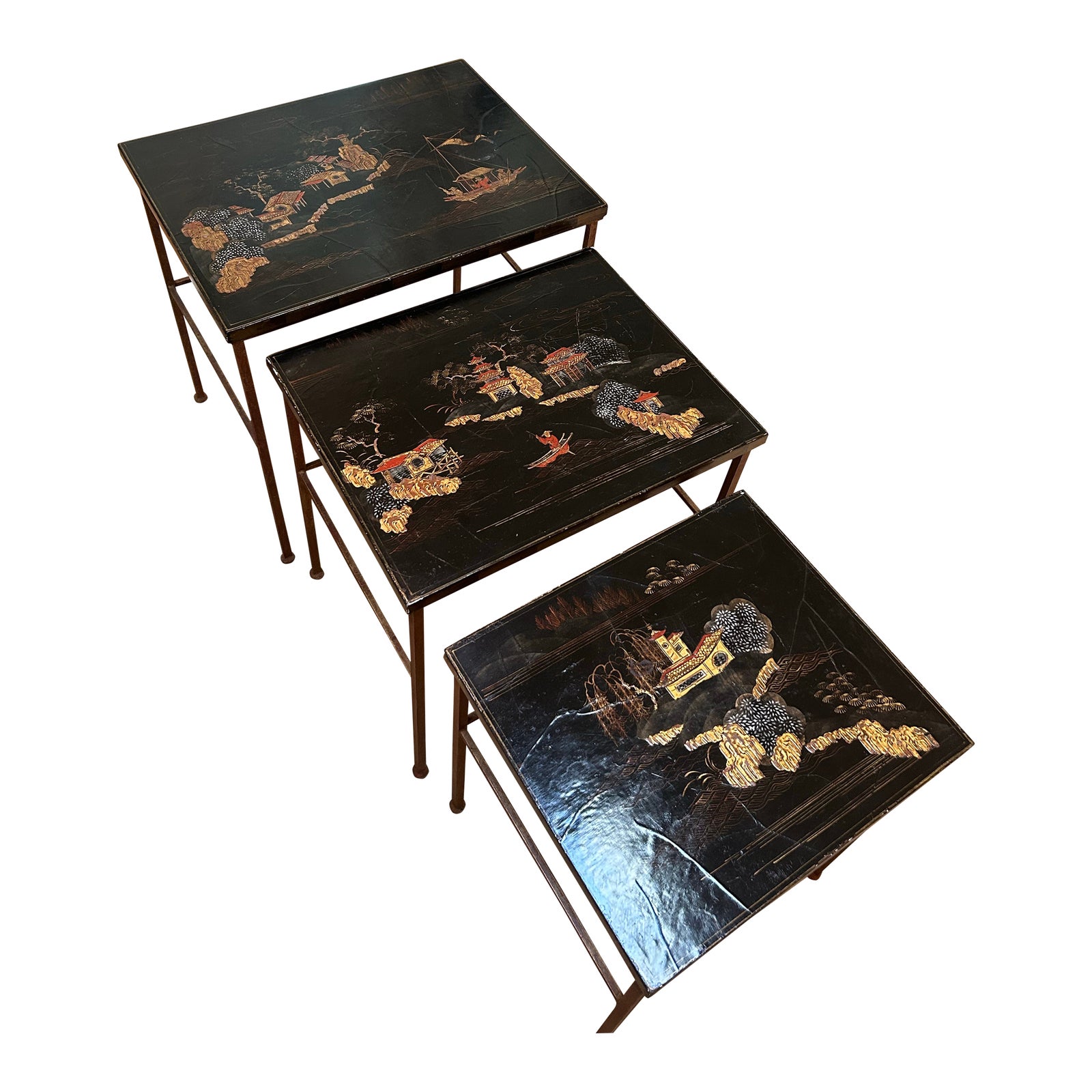 Set of Three(3) Raised Chinoiserie Nesting Tables | Chairish