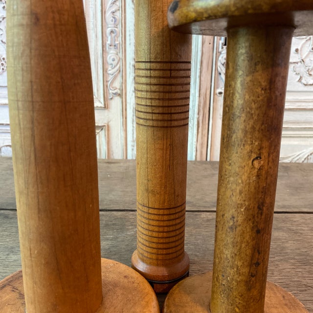 Antique Industrial Wood Textile Spools and Bobbin-Set of 3 | Chairish