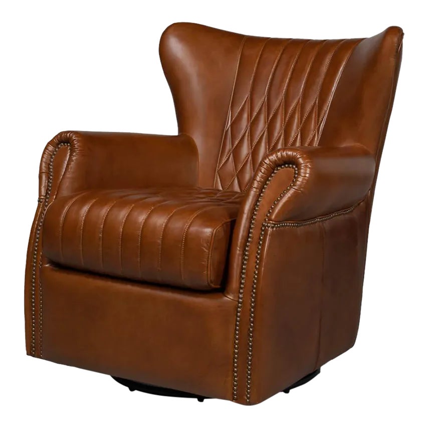 Medium Brown Swivel Chair | Chairish