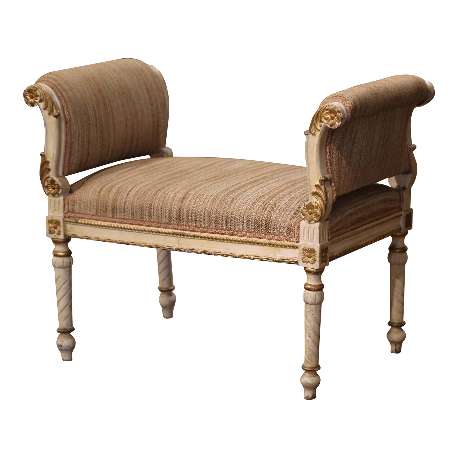 19th Century French Empire Upholstered and Gilt Painted Stool Bench ...
