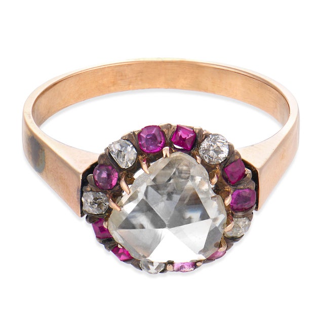 Early 20th Century Victorian Old Cut Diamond Ruby 9k Rose Gold Cluster ...