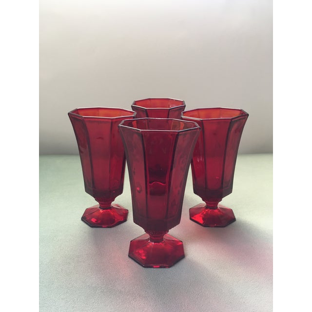 Vintage Ruby Red Hexagonal Goblet & Wine Glasses Set- 8 Pieces | Chairish