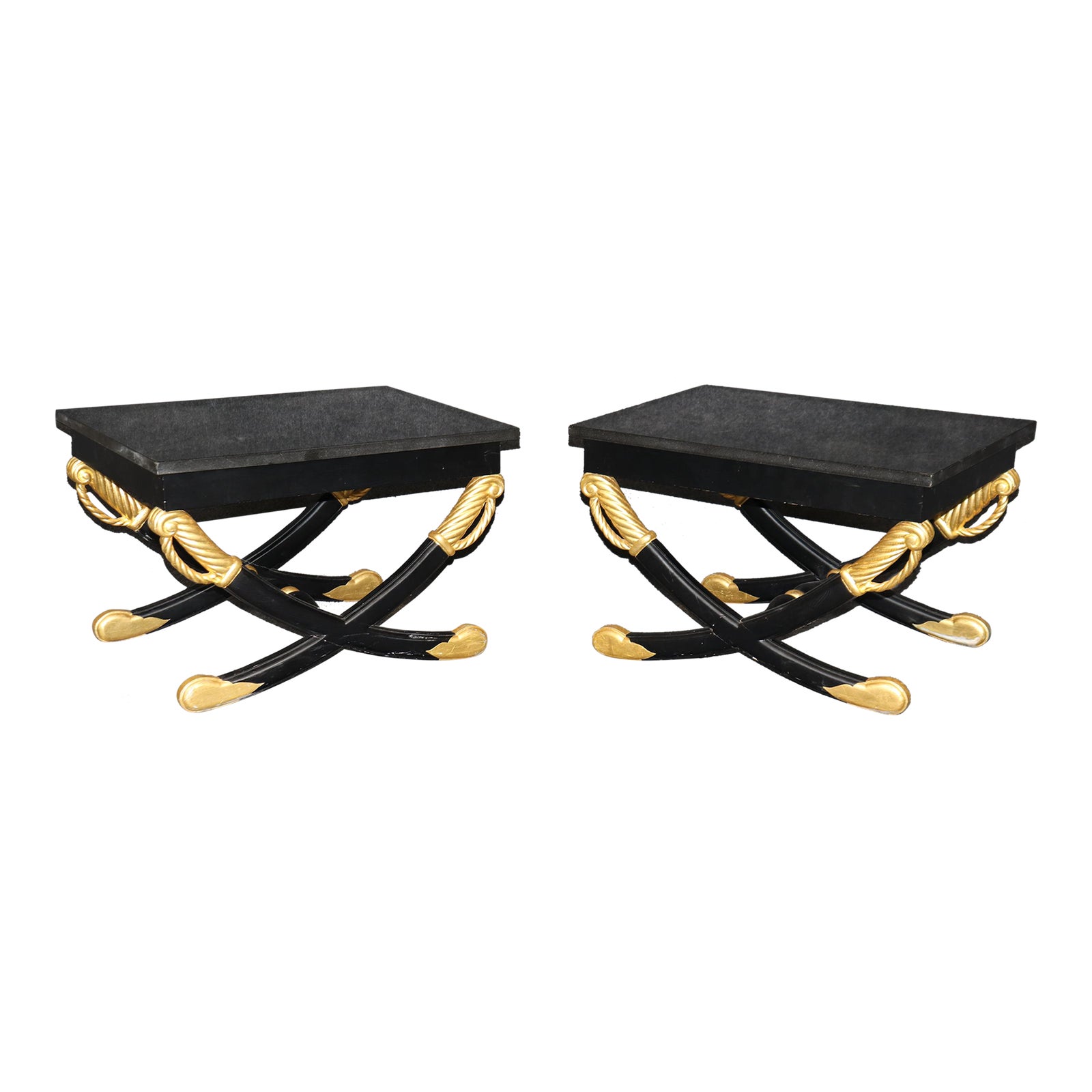 Pair Granite Top Gilded Ebonized Painted Sword and Scabbard Regency End ...