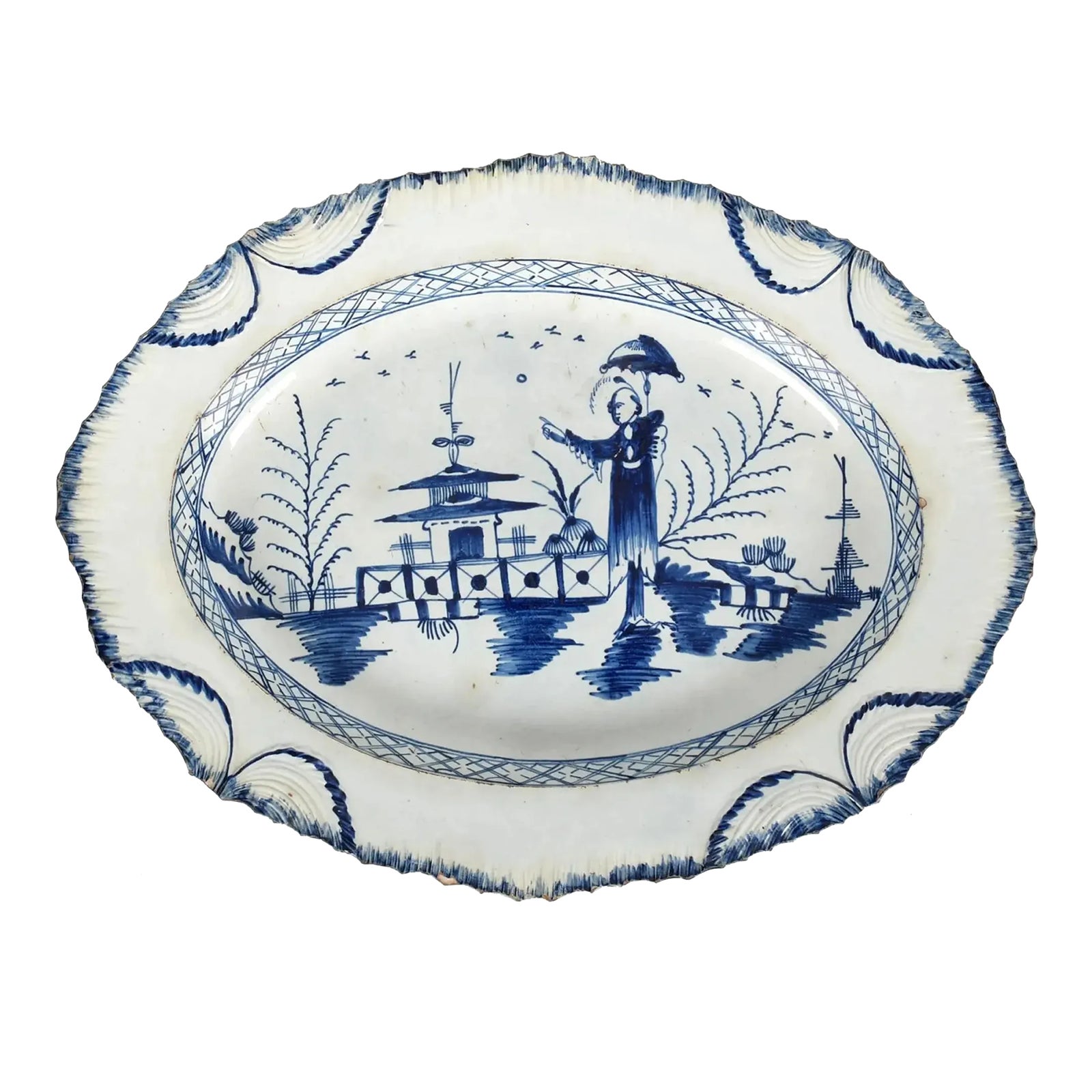 Pottery Shell Edge Pearlware Oval Dish With Chinoiserie Decoration ...