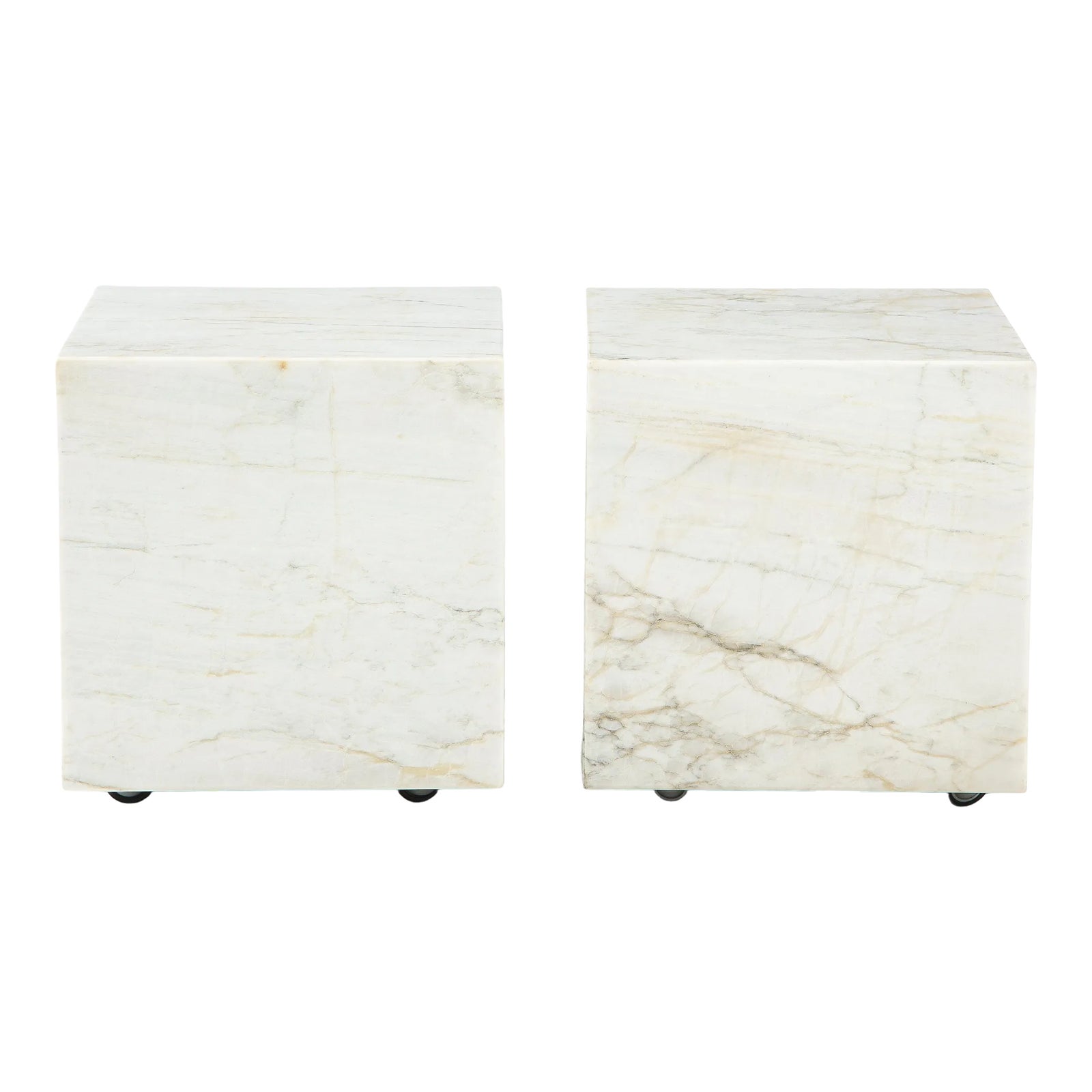 White Marble Cube Tables - A Pair | Chairish