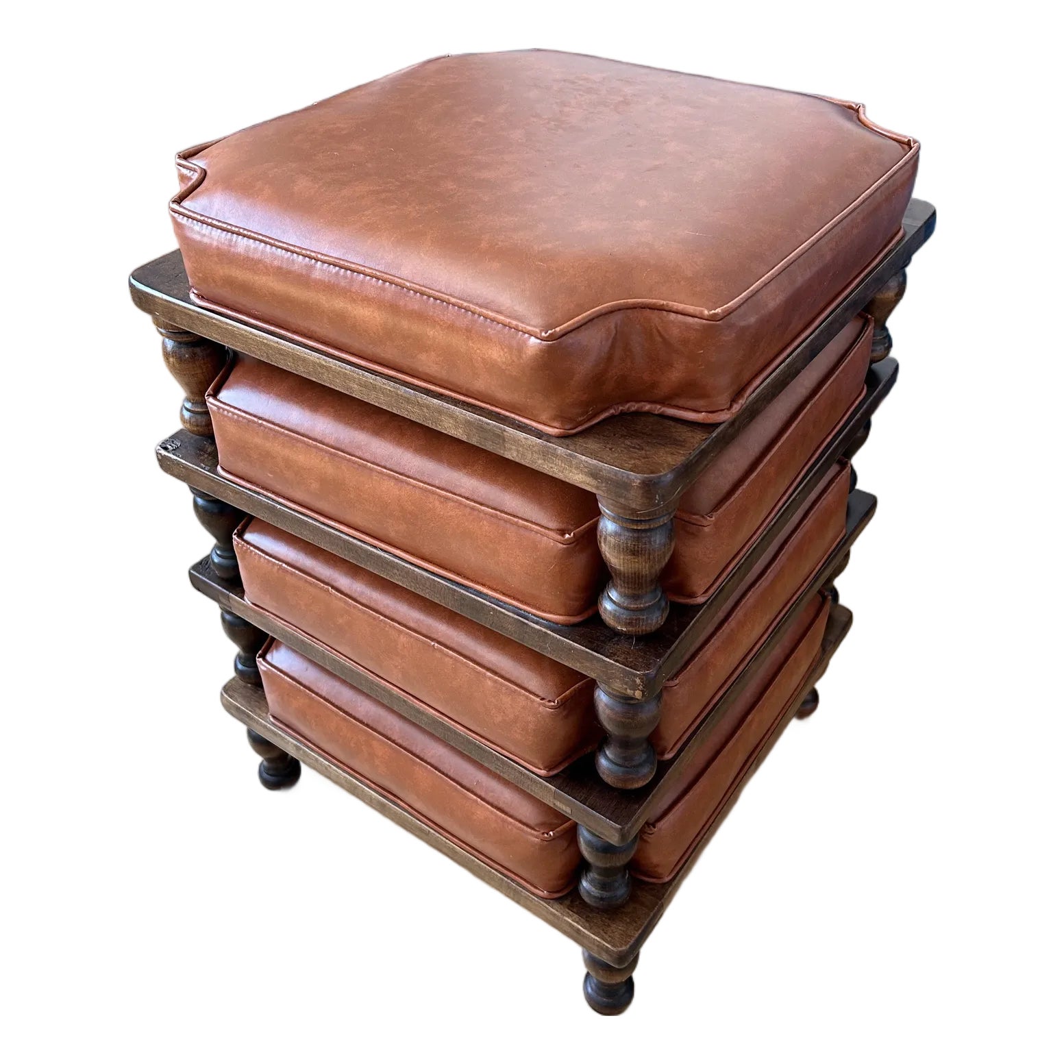 Vintage Ethan Allen Stacking Orange Square Footstools - Wood & Vinyl ...