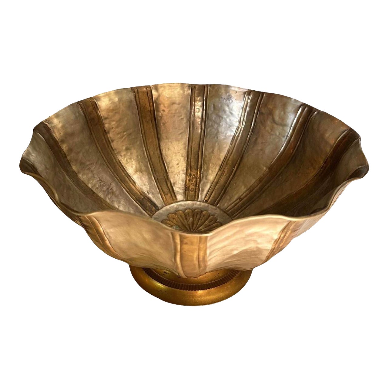 Vintage Two Tone Metal Scalloped Edge Footed Bowl | Chairish