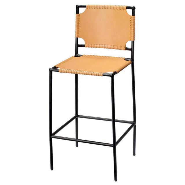 Asher Cashew Tan Full Grain Leather Bar Stool With Back | Chairish