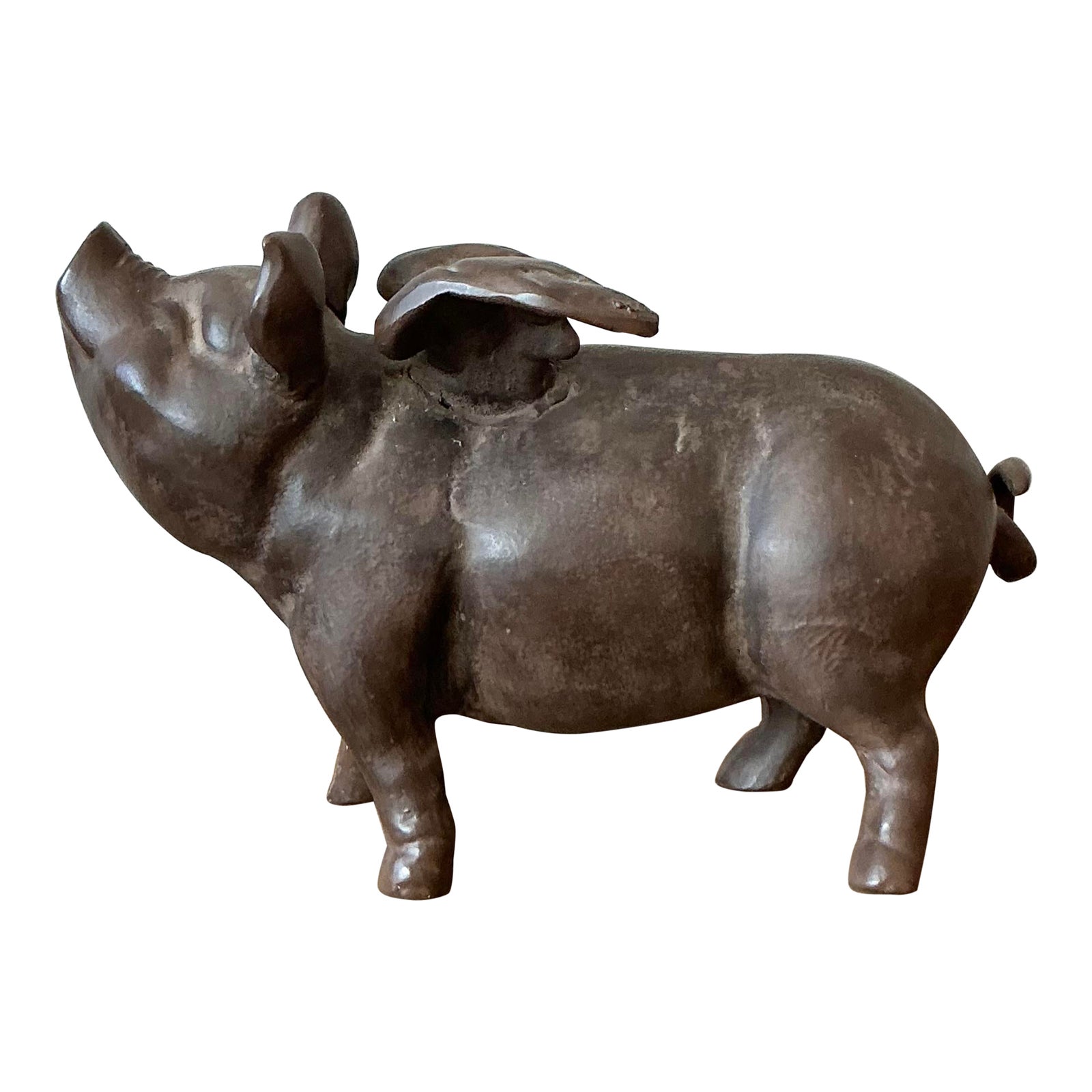 Vintage Boho Cast Iron Flying Pig | Chairish