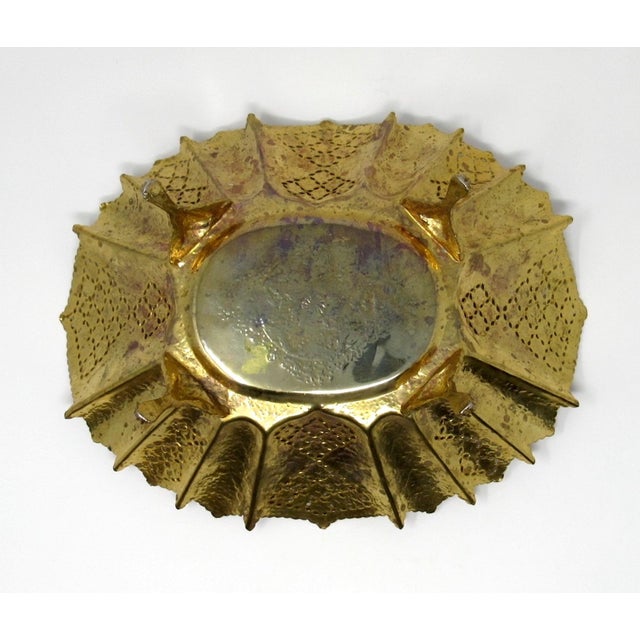 Vintage Hammered and Pierced Brass Footed Serving Platter and Matching ...