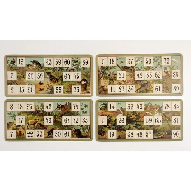 Antique Lithograph Game Cards Kittens, Wolf, Birds - Set of 4 | Chairish