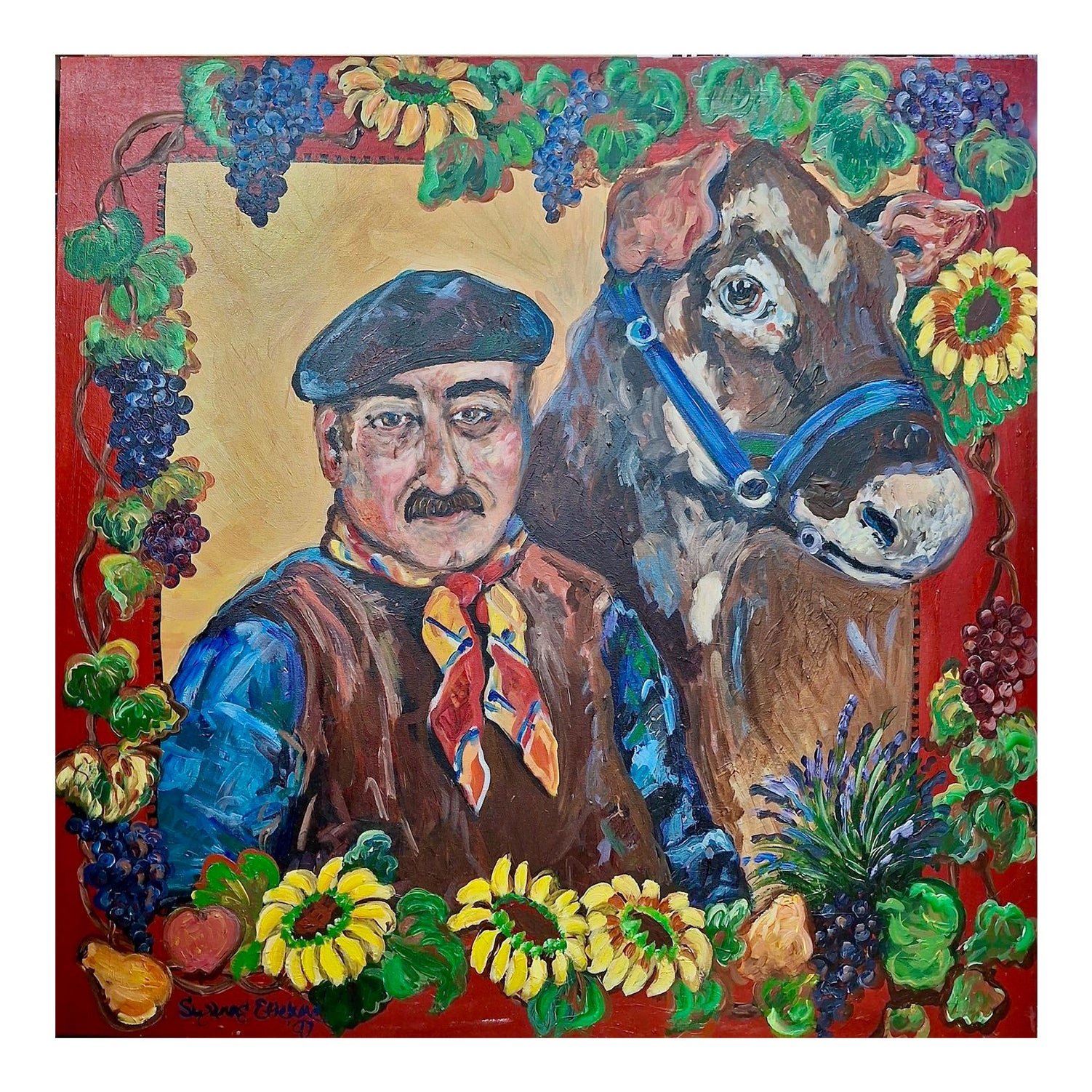 "A Frenchman and His Cow" by Suzanne Etienne | Chairish