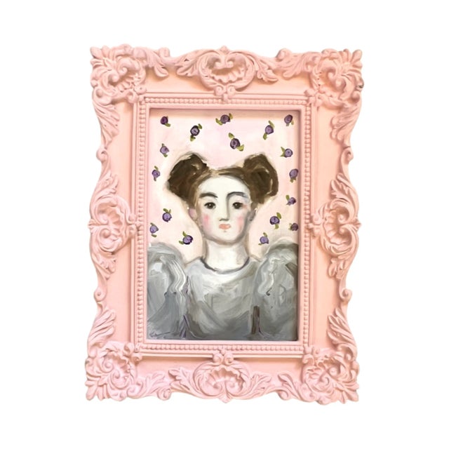 Storybook Portrait of a Lady in a Pink Frame by Susannah Carson | Chairish