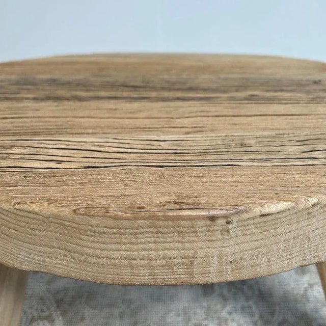 Elm Wood Round Tri Leg Side Table | Chairish