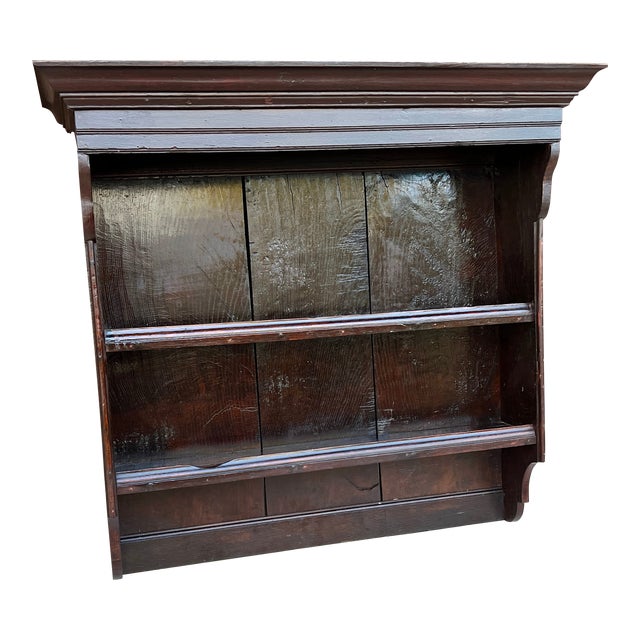 Antique English Wall Shelf Plate Rack Hanging Bookcase Cabinet Oak Mid ...
