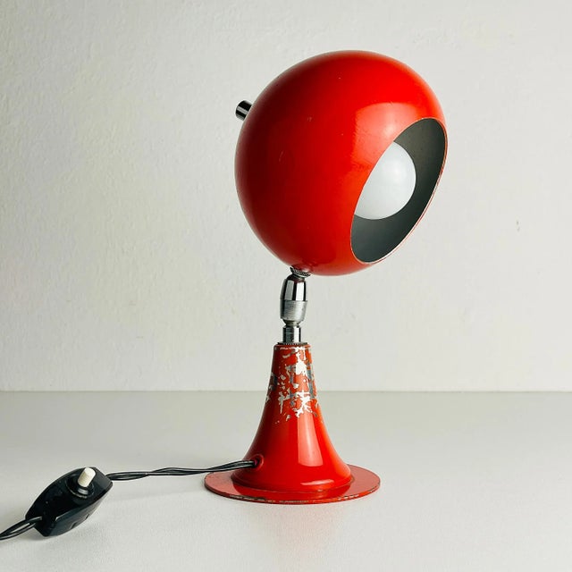 Vintage Red Metal Desk Lamp Eyeball Italy 1970s | Chairish
