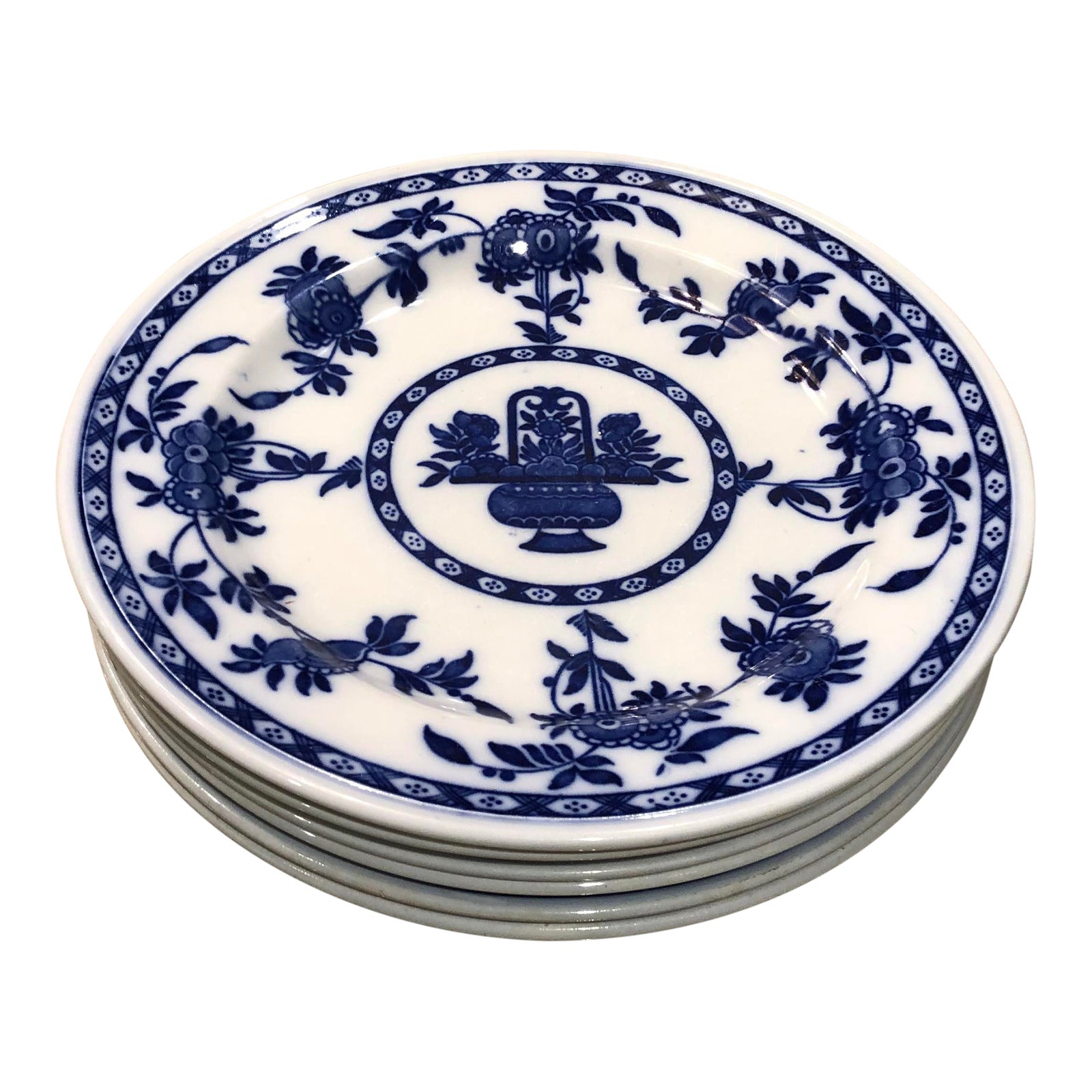 Set of 6 Antique Minton Delft Blue Plates | Chairish