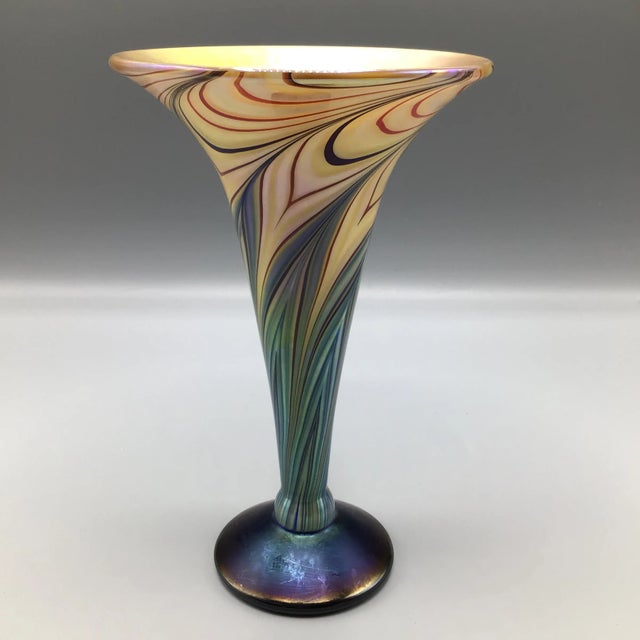 Steven Lundberg Studio Pulled Feather Art Glass Vase | Chairish