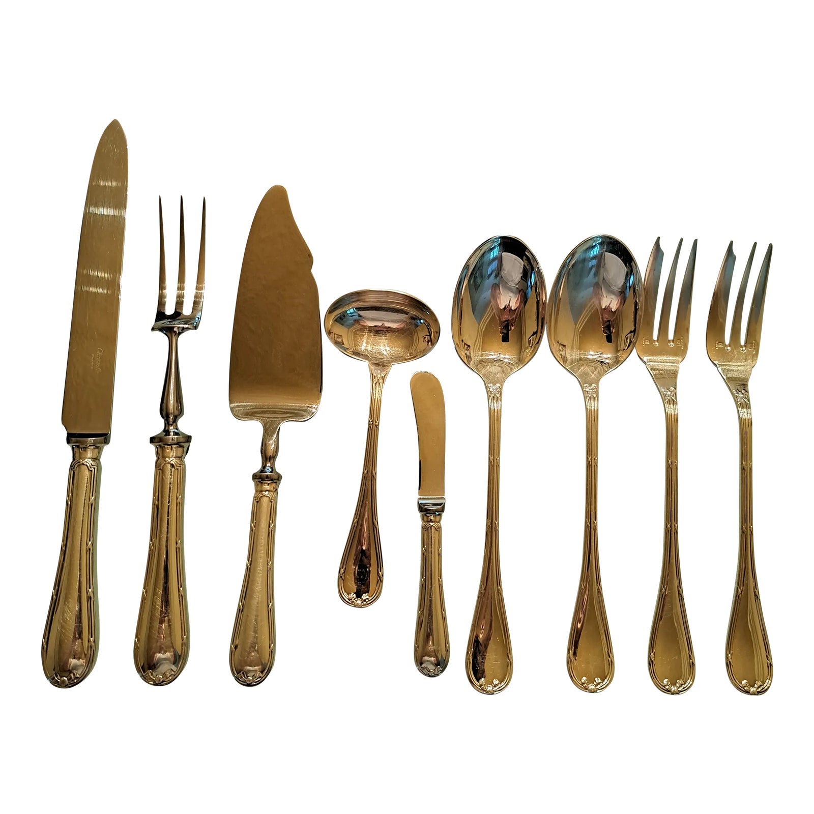 Christofle "Rubans" Silver 9 Piece Cutlery Serving Set | Chairish
