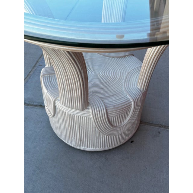 Pair of Post Modern Pencil Reed Glass Top Side Tables | Chairish