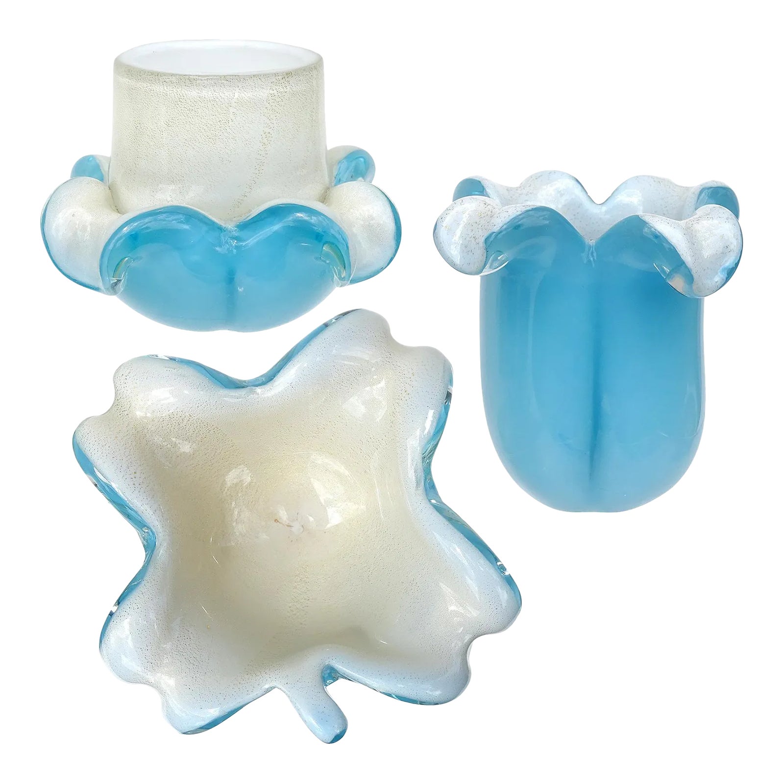 Vintage Murano Barbini Sky Blue White Gold Flecks Italian Art Glass ...