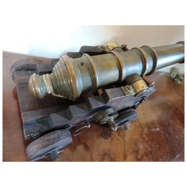 Antique 19th Century Brass Yacht Signal Cannon on Mahogany Caisson ...