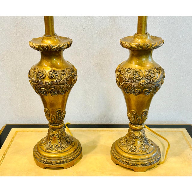Late 20th Century Pair Berman Hollywood Regency Gilded Lamps | Chairish