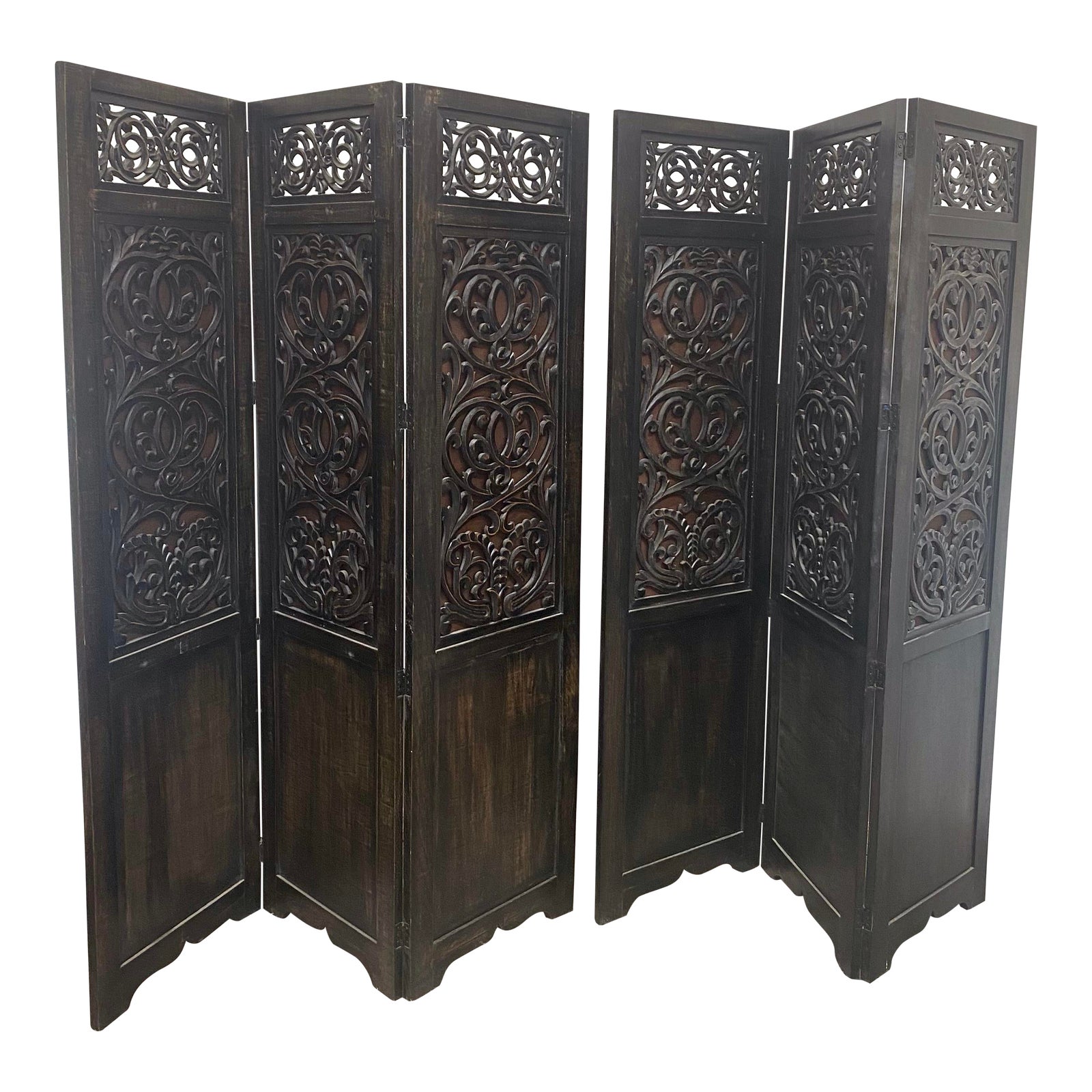 Pair of Vintage Mediterranean Style Tall Hand Crafted Wooden Three ...