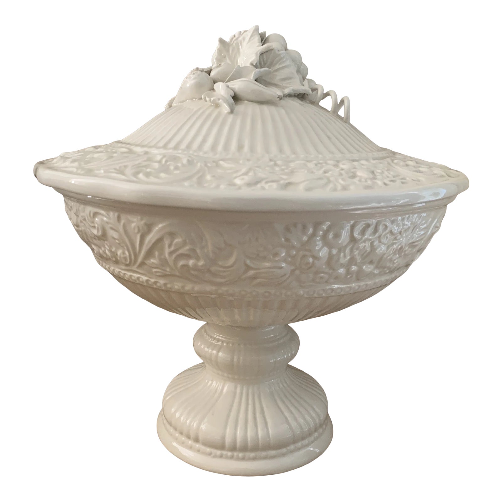 Vintage Italian Ceramic Creamware Footed Compote Centerpiece | Chairish
