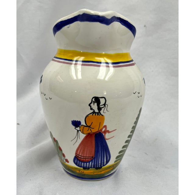 Antique French Quimper Hand Painted Pitcher | Chairish
