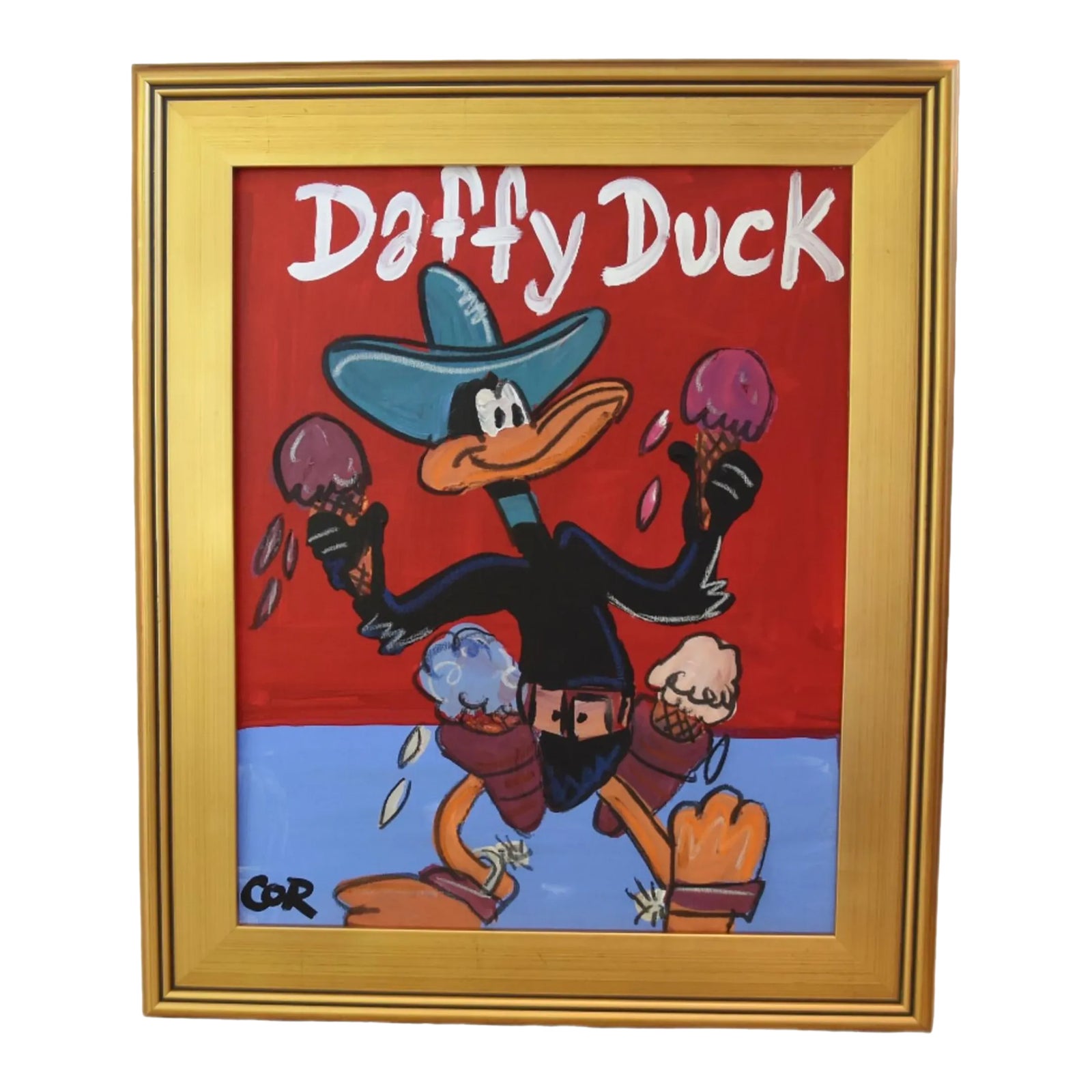 Cartoon Daffy Duck W/ Ice Cream Oil Painting Including the Antiqued ...