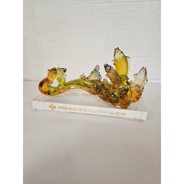 Contemporary Chinese Hand Blown Art Glass Fish Statue in Commemoration ...