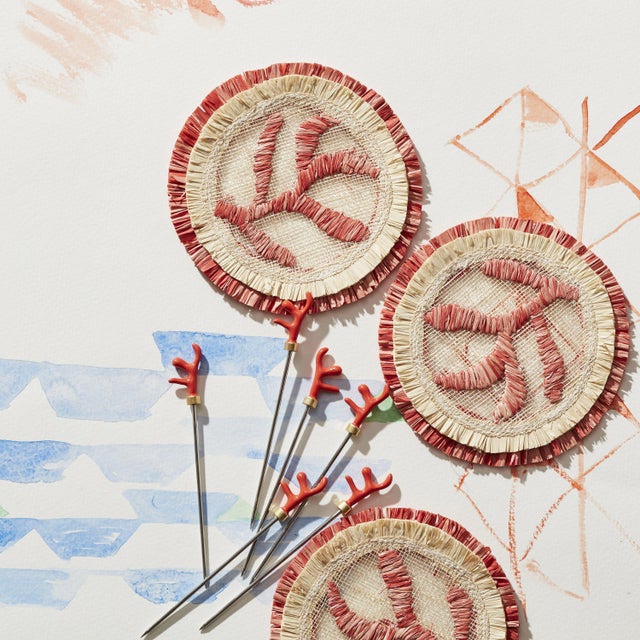 Coral Straw Coasters, Set of 4 | Chairish