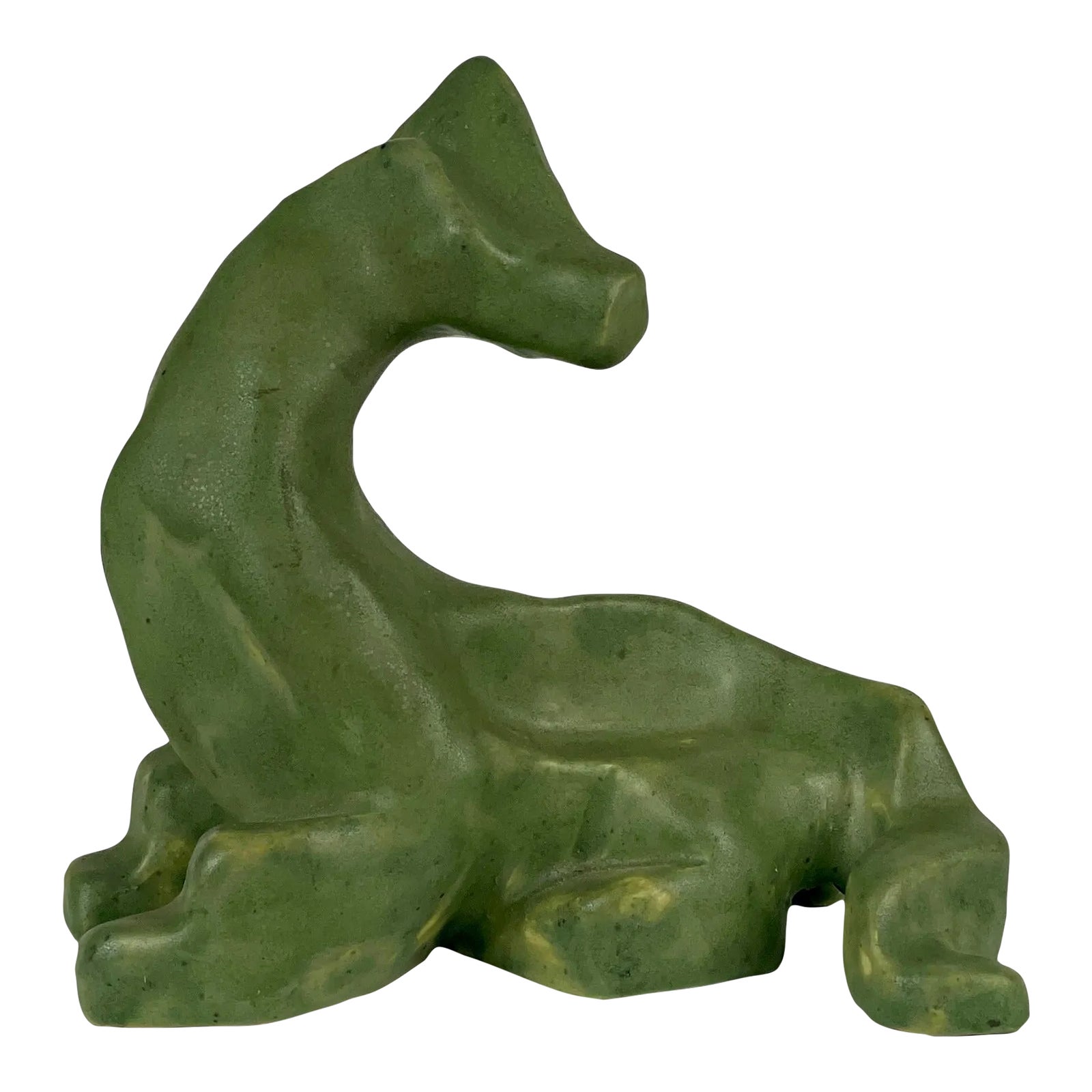 Vintage Ceramic Avocado Green Dog Sculpture in Geometric Form | Chairish