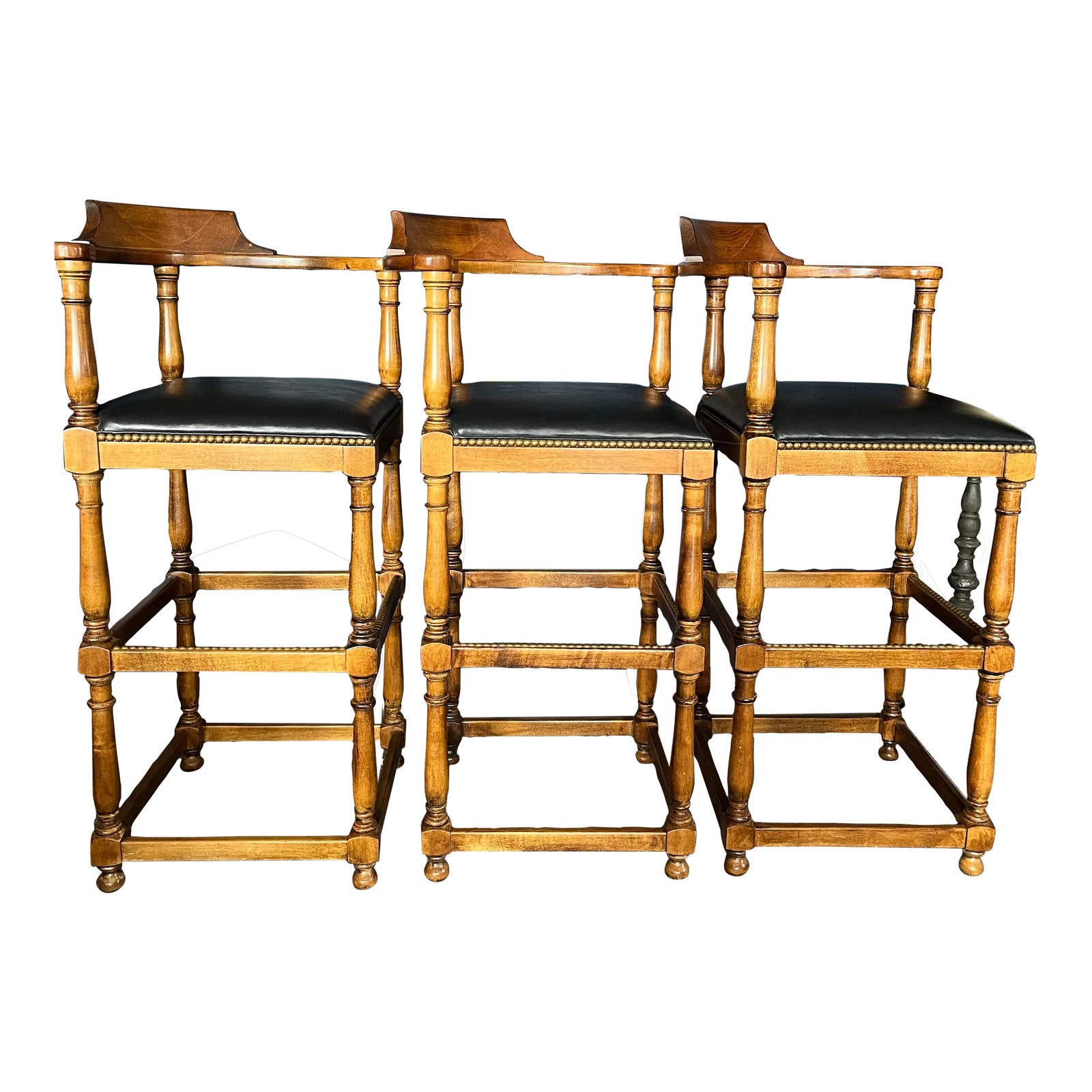 Set of 3 Century Furniture Corner Counter Stools With Leather Seats ...