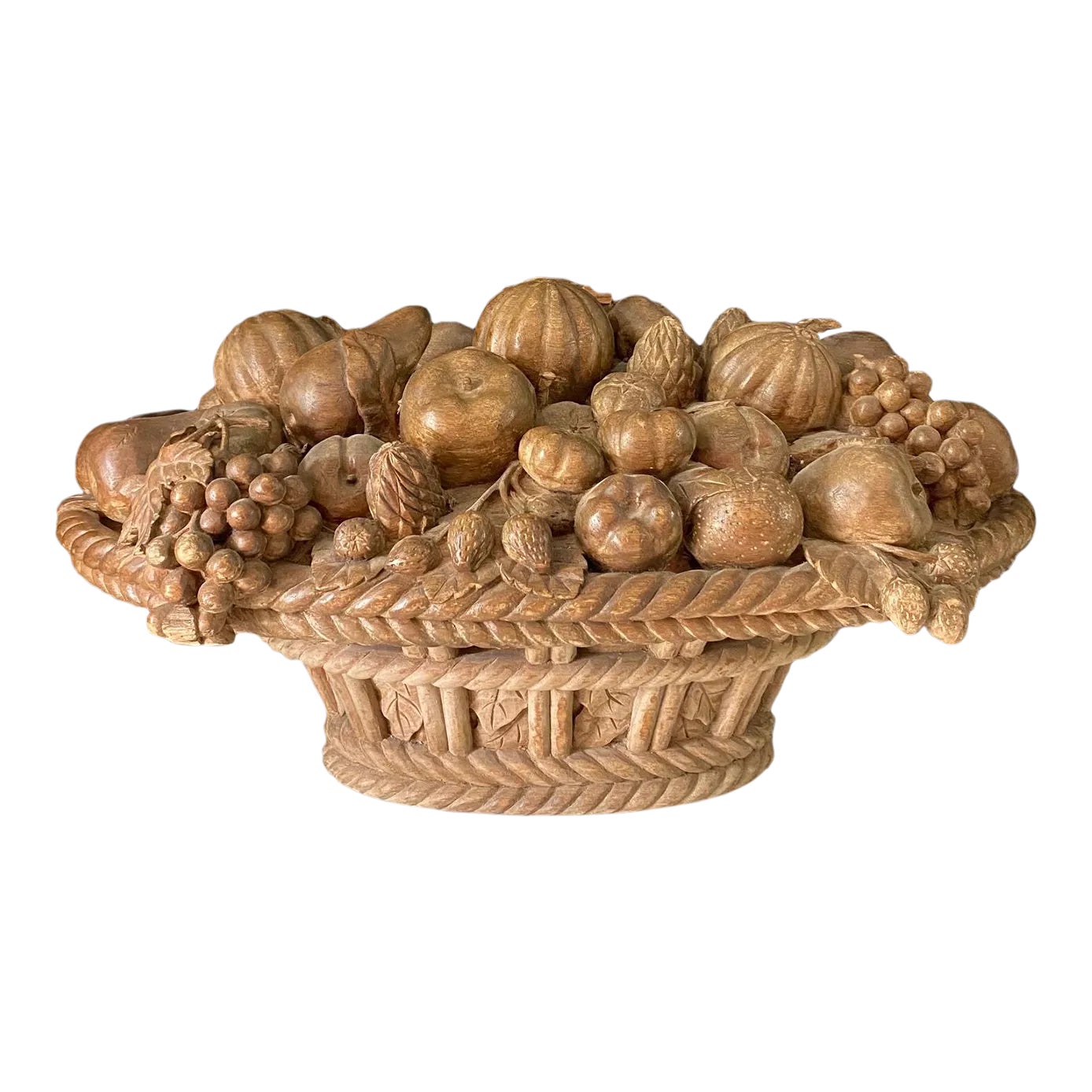 French Natural Carved Wood Centerpiece Fruit Cornucopia | Chairish