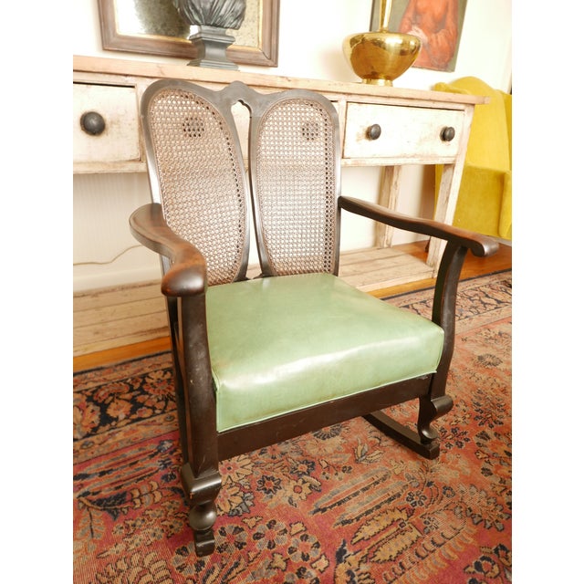 Antique Black Cane Back Rocker | Chairish