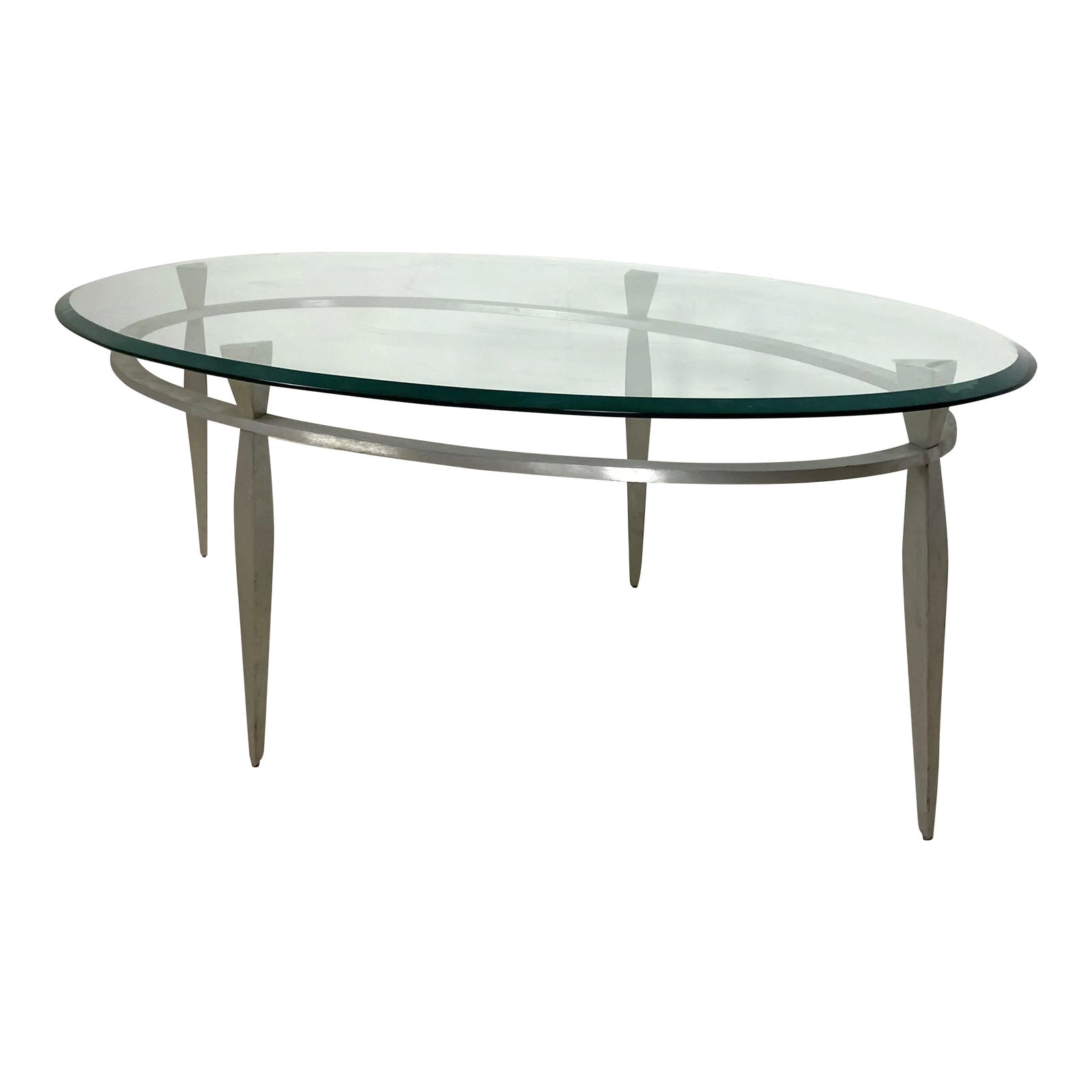 Oval Bevel Glass Coffee Table With Brushed Stainless Steel Base | Chairish