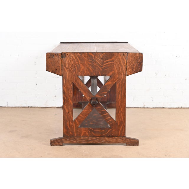 Limbert Style Antique Mission Tiger Oak Arts & Crafts Trestle Library ...